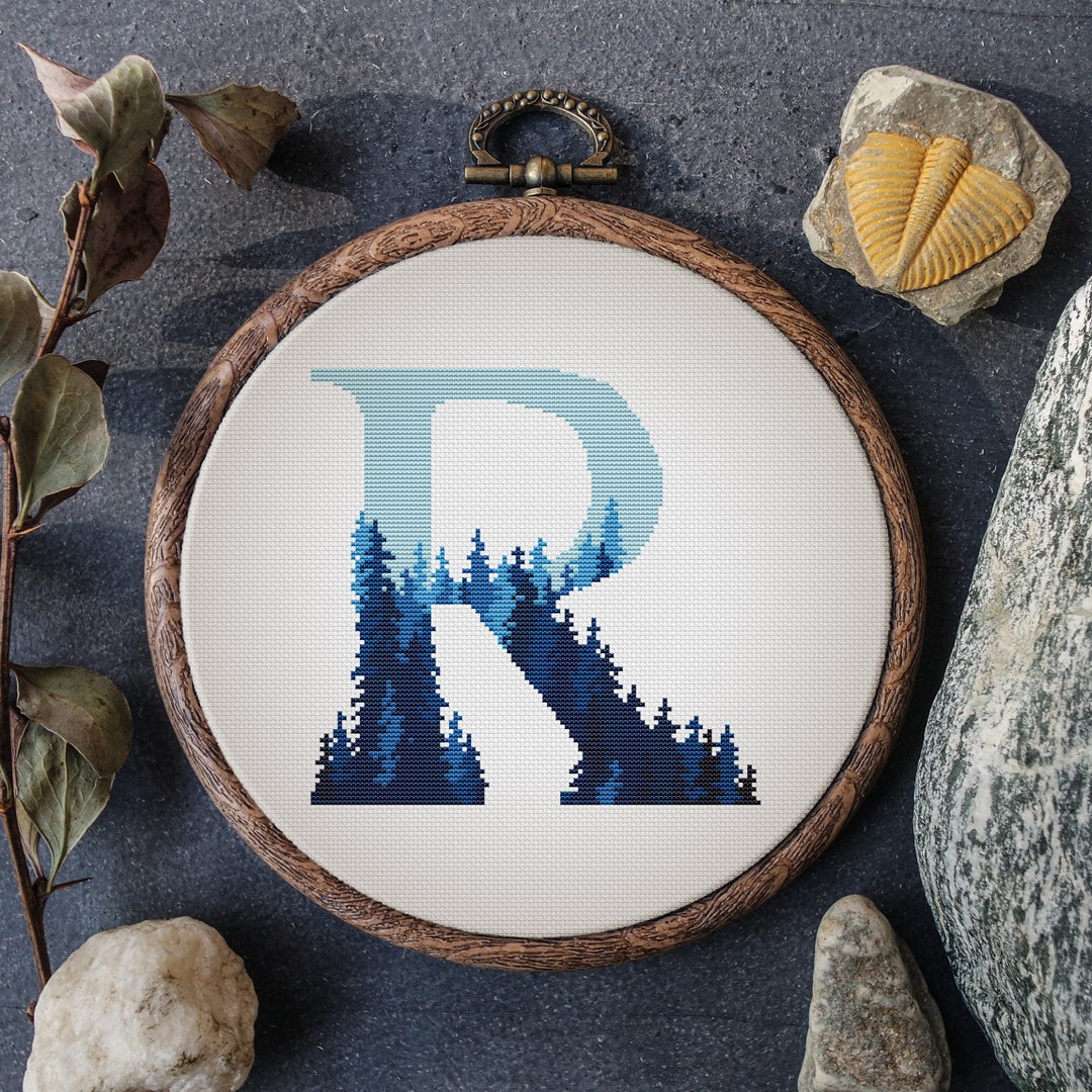 Blue Letter Cross Stitch Pattern, Count Monogram Cross Stitch Chart ...