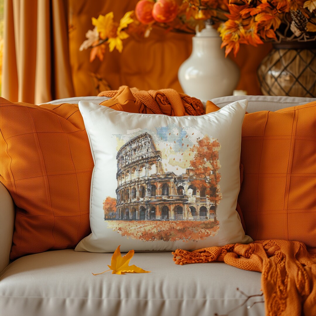 Watercolor Cross Stitch Pattern With Rome Colosseum City Cross Stitch ...