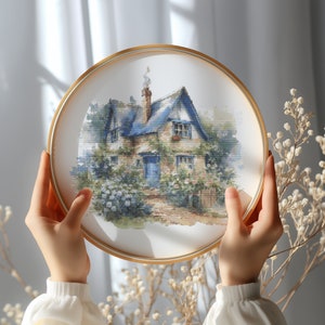 Cross Stitch Pattern With Country Cottage, Rustic Landscape Cross ...