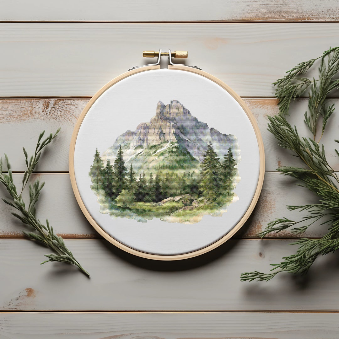 Forest Cross Stitch Pattern With Mountains Landscape Cross Stitch ...