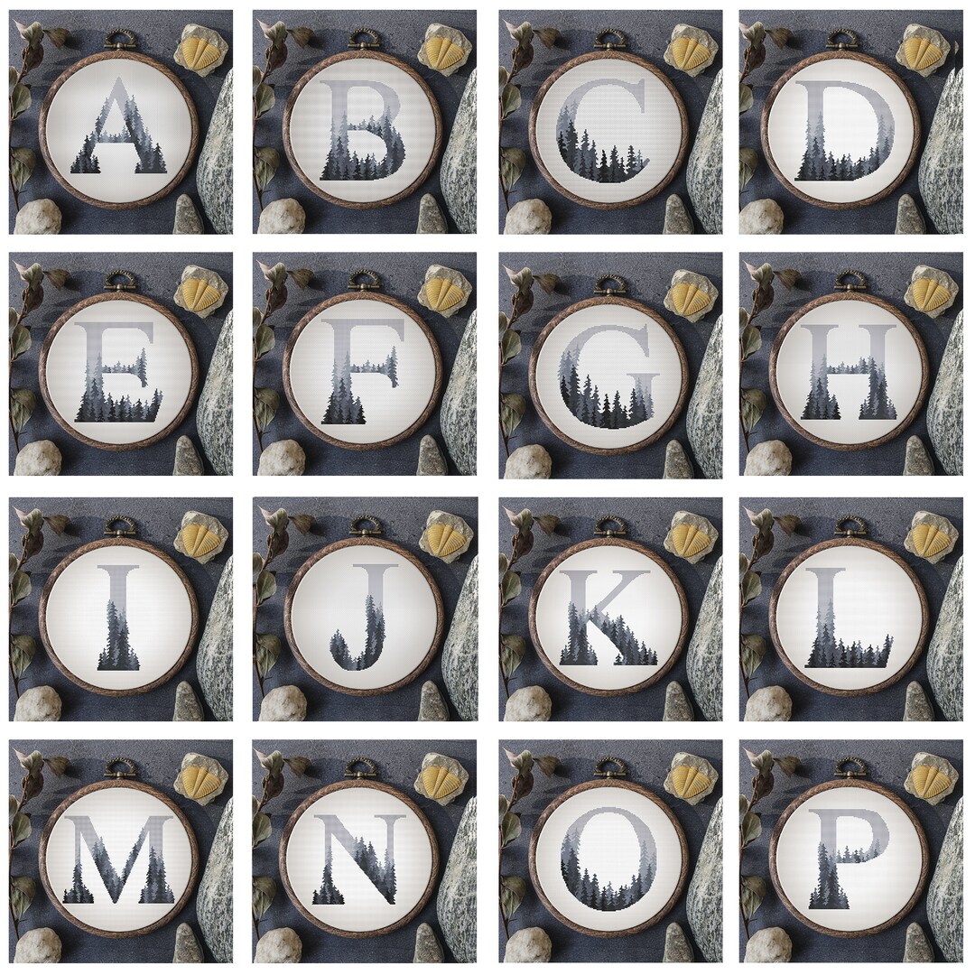 Alphabet Cross Stitch PDF Gray Letters Embroidery Pattern Counted Foggy ...