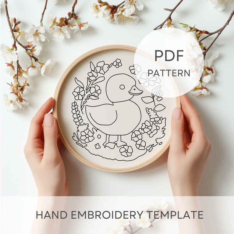 Mini Embroidery Pattern PDF With Duckling, Hand Embroidery File, Spring ...