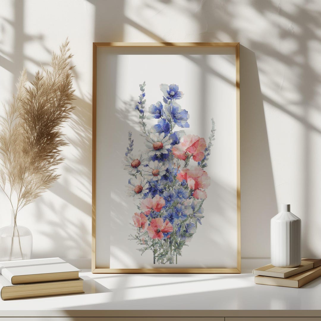 Cross Stitch Pattern, Larkspur, Sweet Pea, Daisy, Counted Cross Stitch ...