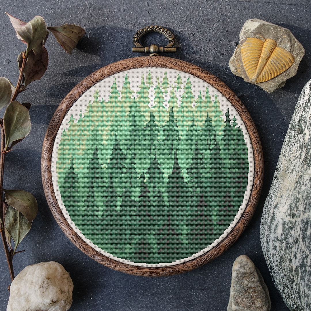Forest Cross Stitch Pattern Modern Nature Forest Embroidery Pattern ...
