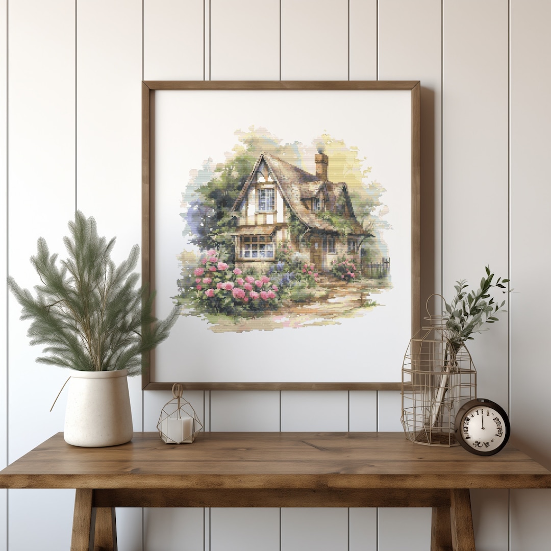 Cross Stitch Pattern With Country Cottage, Rustic Cross Stitch Designs ...