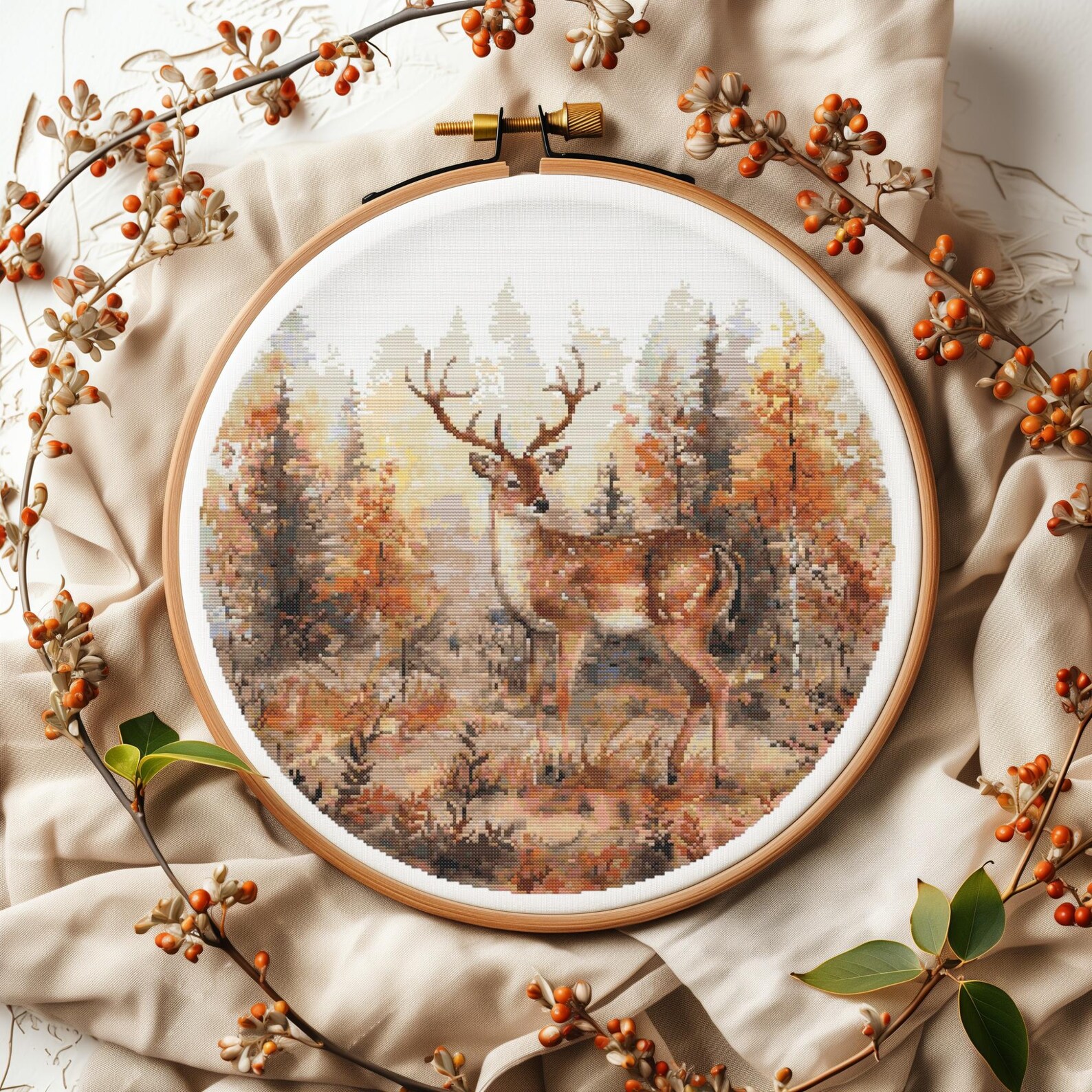 Deer Cross Stitch Pattern Counted Watercolor Fall Embroidery Pattern ...