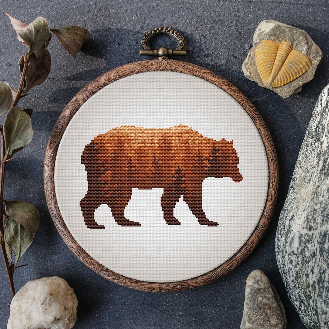 Woodland Cross Stitch Pattern Modern Forest Counted Cross Stitch Brown ...