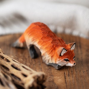 Miniature Wooden Fox Figurine Hand-carved, Cute Handmade Mother's Day ...