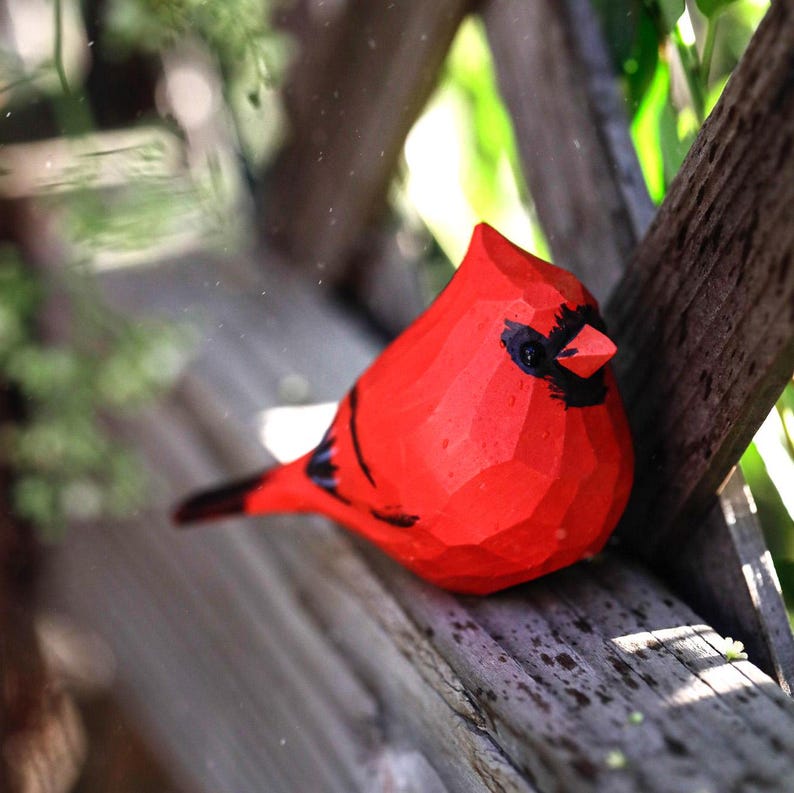 Wooden Cardinal Hand-carved Bird Decor, Nature-inspired Red Bird Statue ...