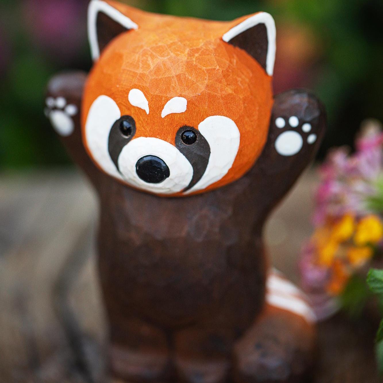 Hand-carved Red Panda Figurine, Wooden Wildlife Decor, Mother's Day ...