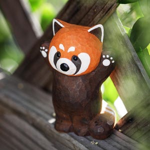 Hand-carved Red Panda Figurine, Wooden Wildlife Decor, Mother's Day ...