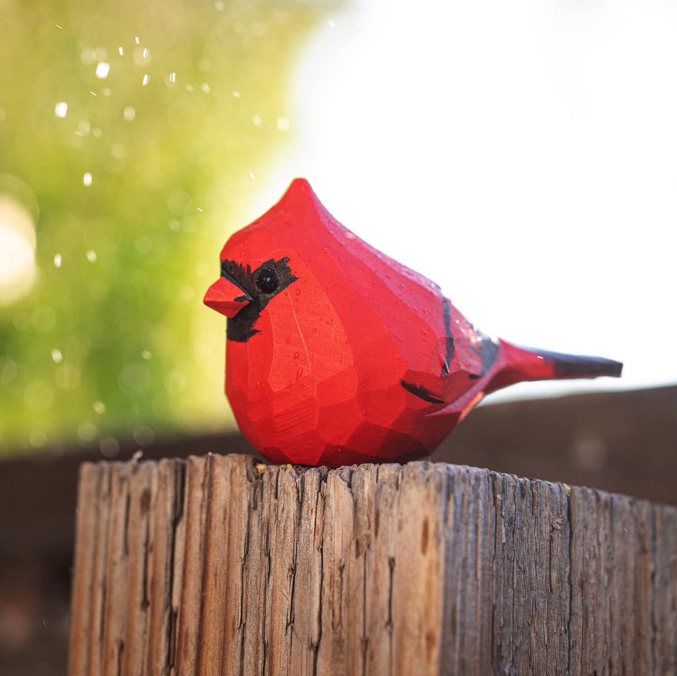 Wooden Cardinal Hand-carved Bird Decor, Nature-inspired Red Bird Statue ...