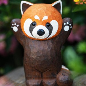 Hand-carved Red Panda Figurine, Wooden Wildlife Decor, Mother's Day ...