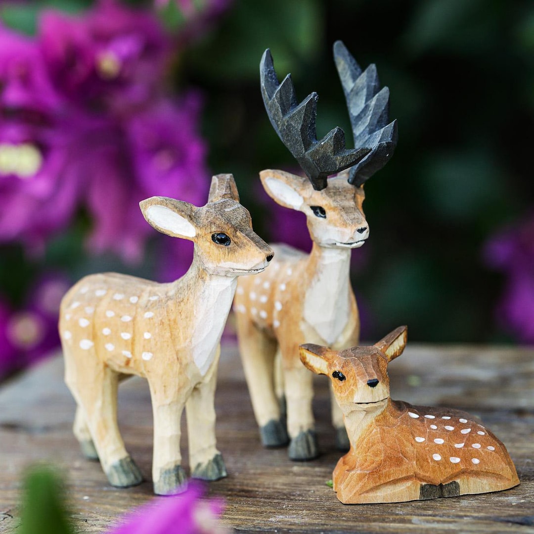 Hand-carved Deer Family Sculptures, Unique Handmade Christmas and ...