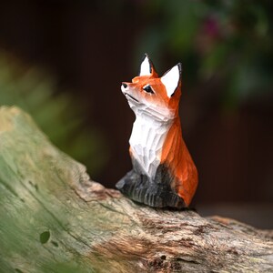 Miniature Wooden Fox Figurine Hand-carved, Cute Handmade Mother's Day ...