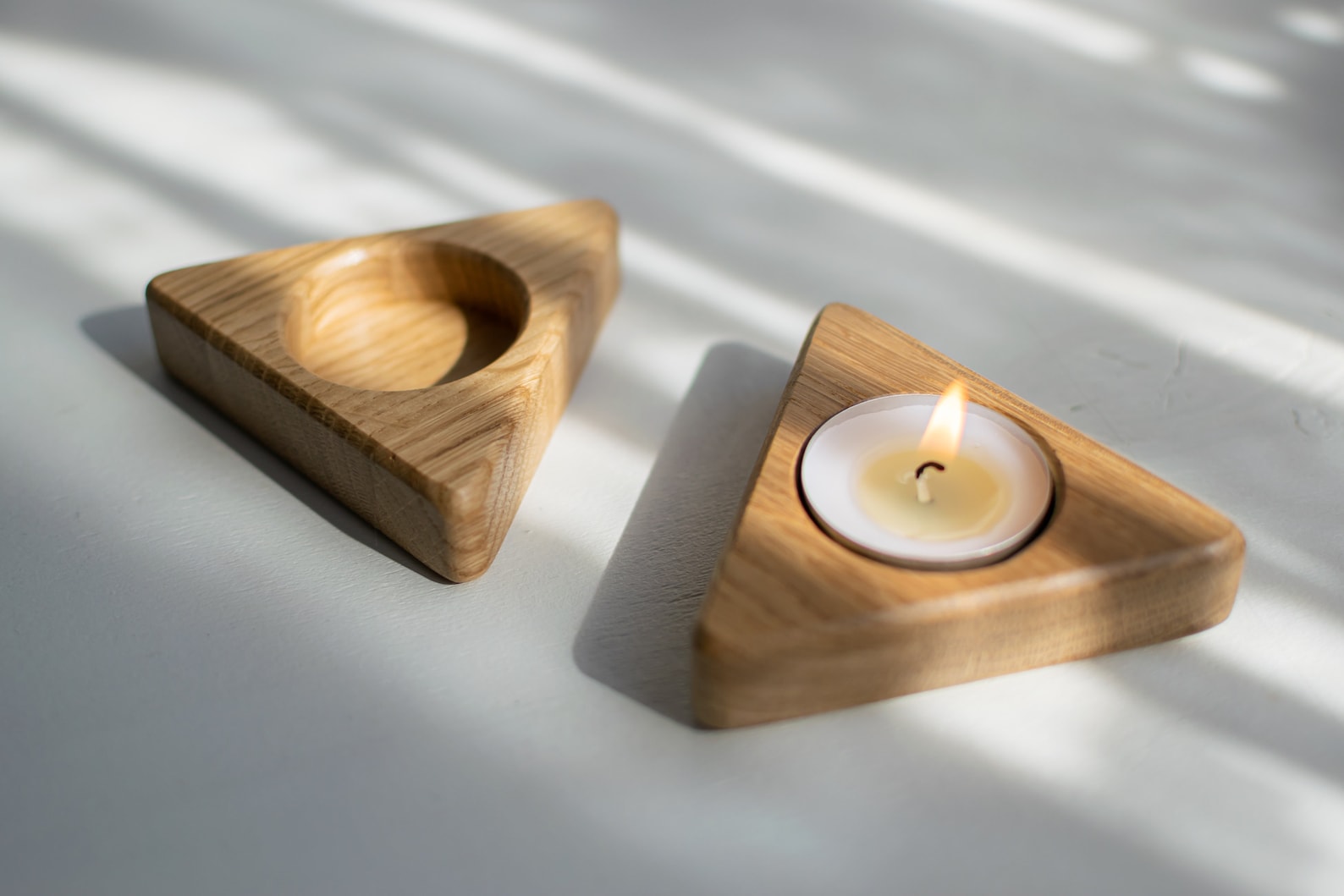 Set of 4 Triangle Oak Wood Tealight Holders - Etsy
