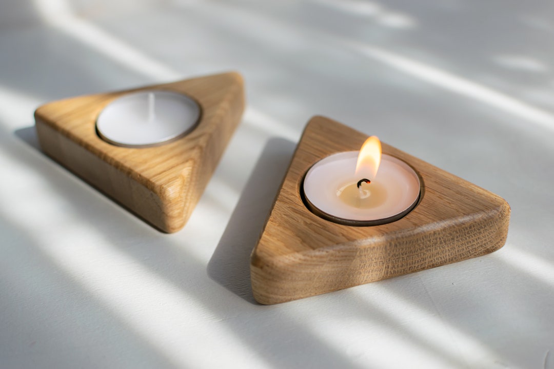 Set of 4 Triangle Oak Wood Tealight Holders - Etsy