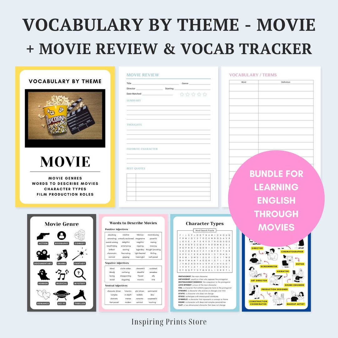 Movie/film Vocabulary + Movie Review Printable Bundle | Vocabulary by ...