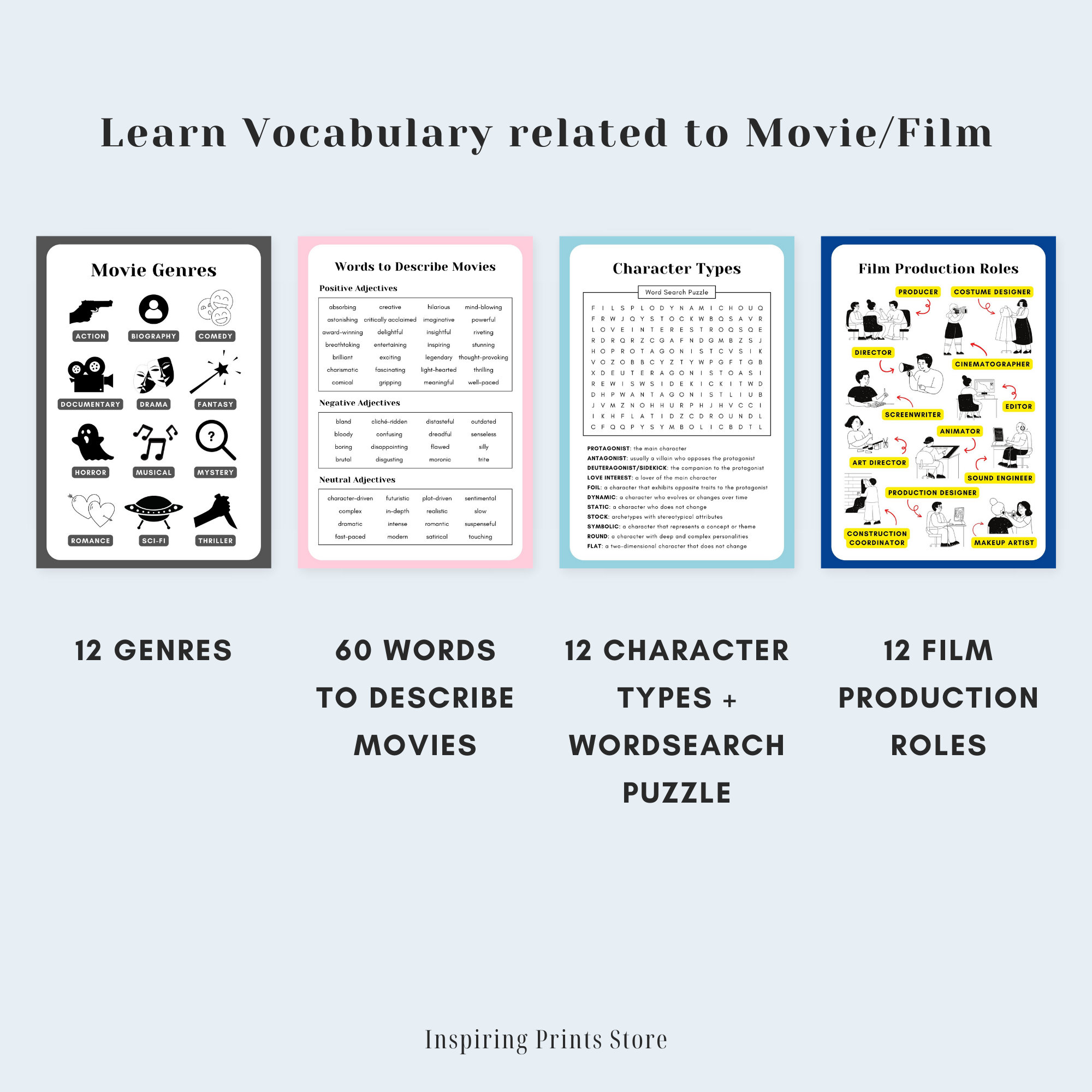 Movie/film Vocabulary Printable | Vocabulary by Theme, Movie Genre ...