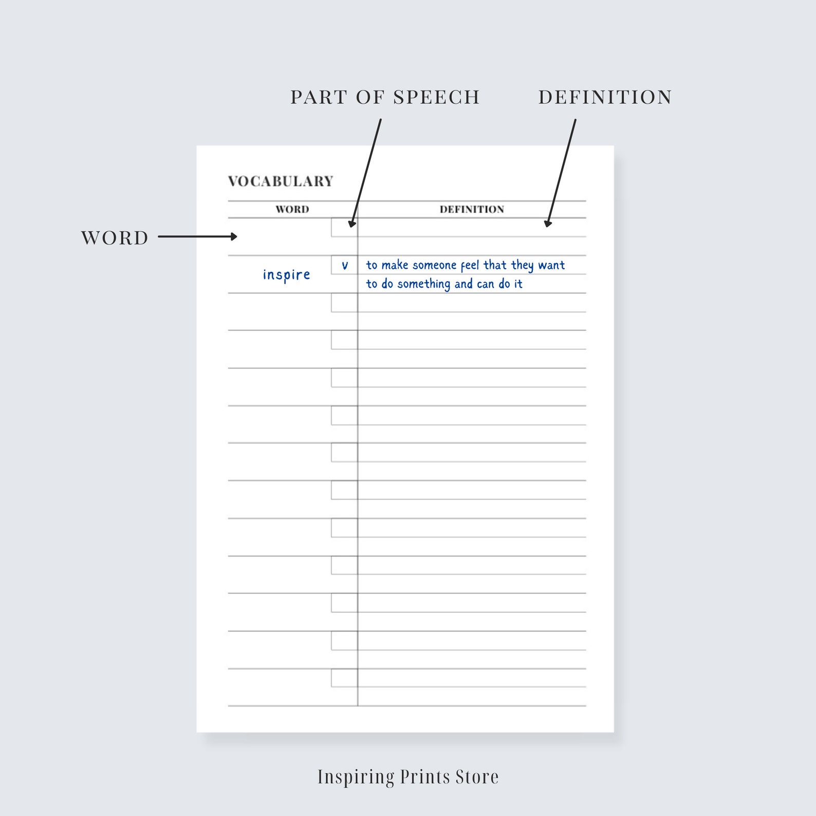 Vocabulary List Printable, Minimal Vocabulary Notes Worksheet, Language ...