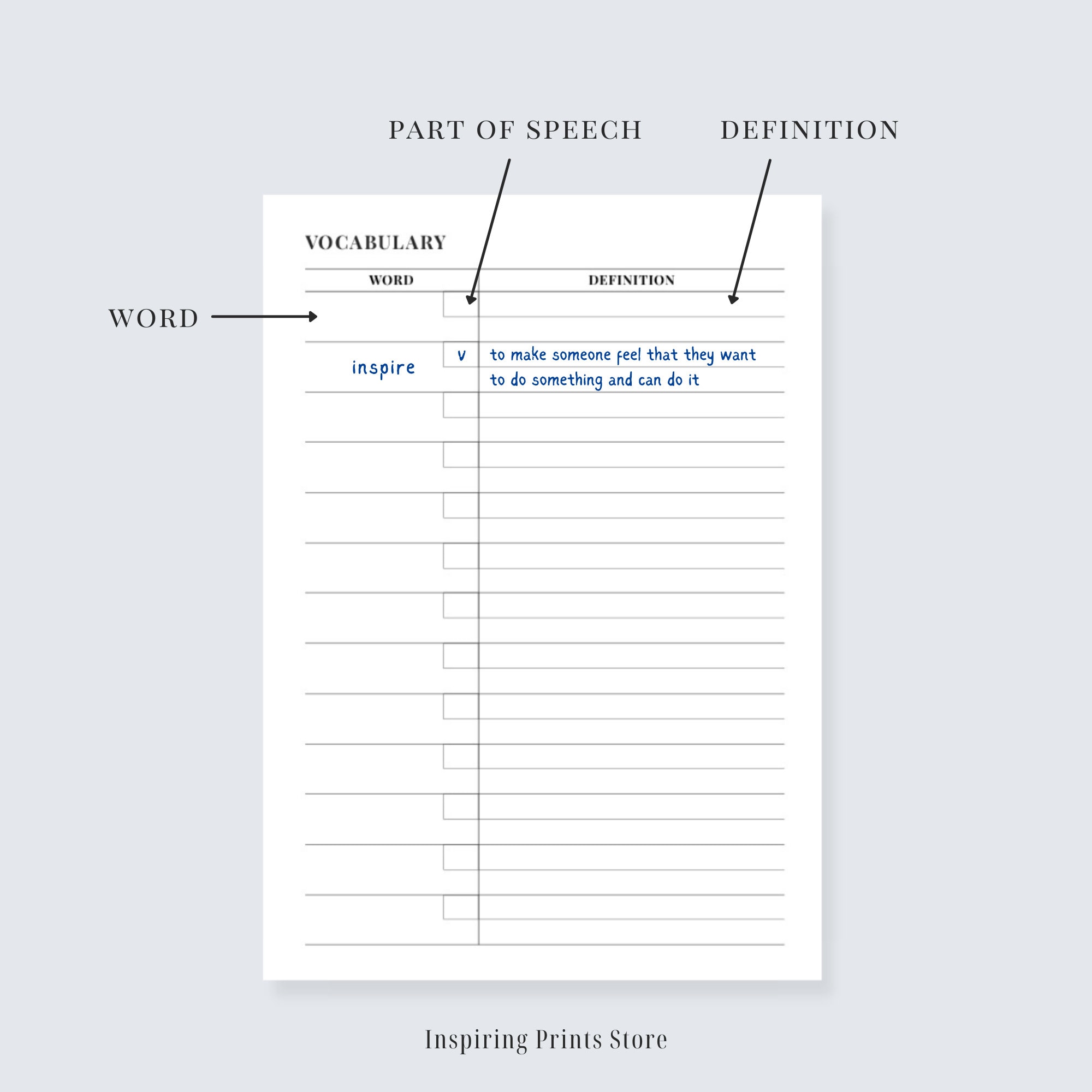 Vocabulary List Printable, Minimal Vocabulary Notes Worksheet, Language ...