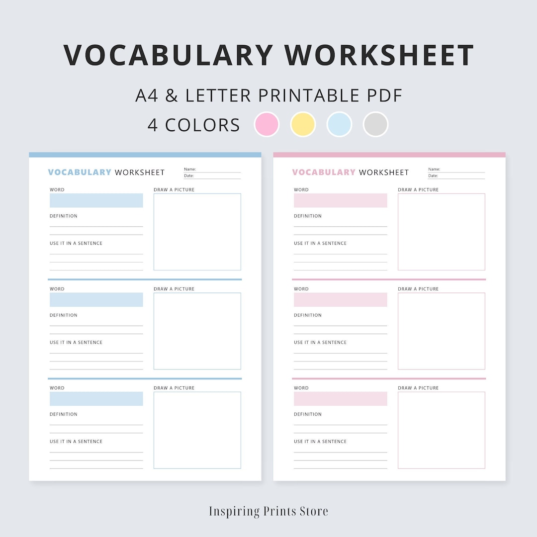 Vocabulary Worksheet Printable, Vocabulary Practice Sheet, Language ...