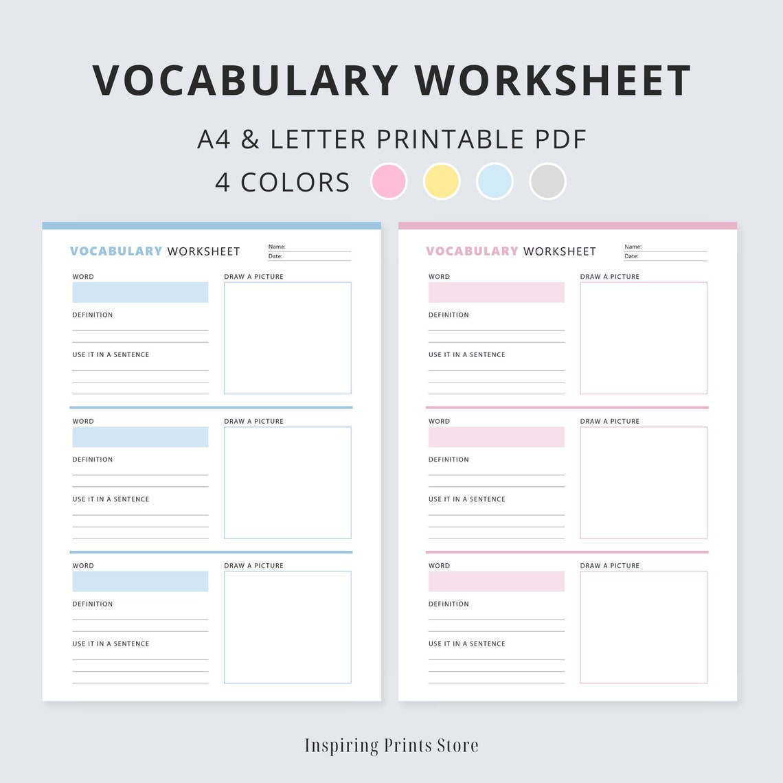 Vocabulary Worksheet Printable, Vocabulary Practice Sheet, Language ...