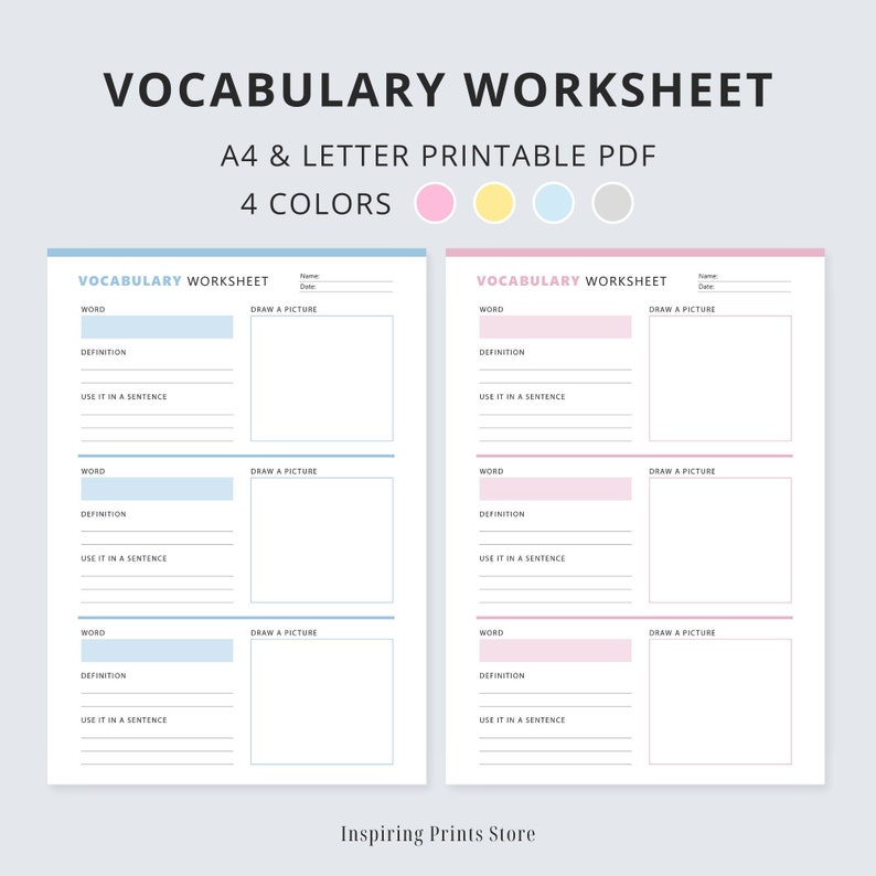 Vocabulary Worksheet Printable, Vocabulary Practice Sheet, Language ...
