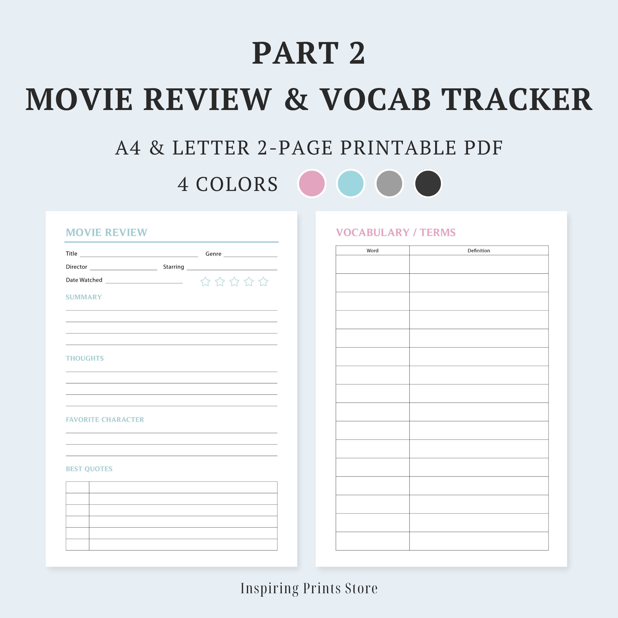 Movie/film Vocabulary + Movie Review Printable Bundle | Vocabulary by ...