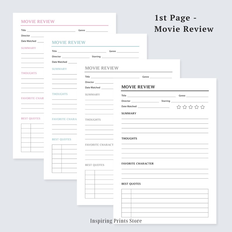 Movie Review With Vocabulary/terms Tracker Printable, Film Review ...