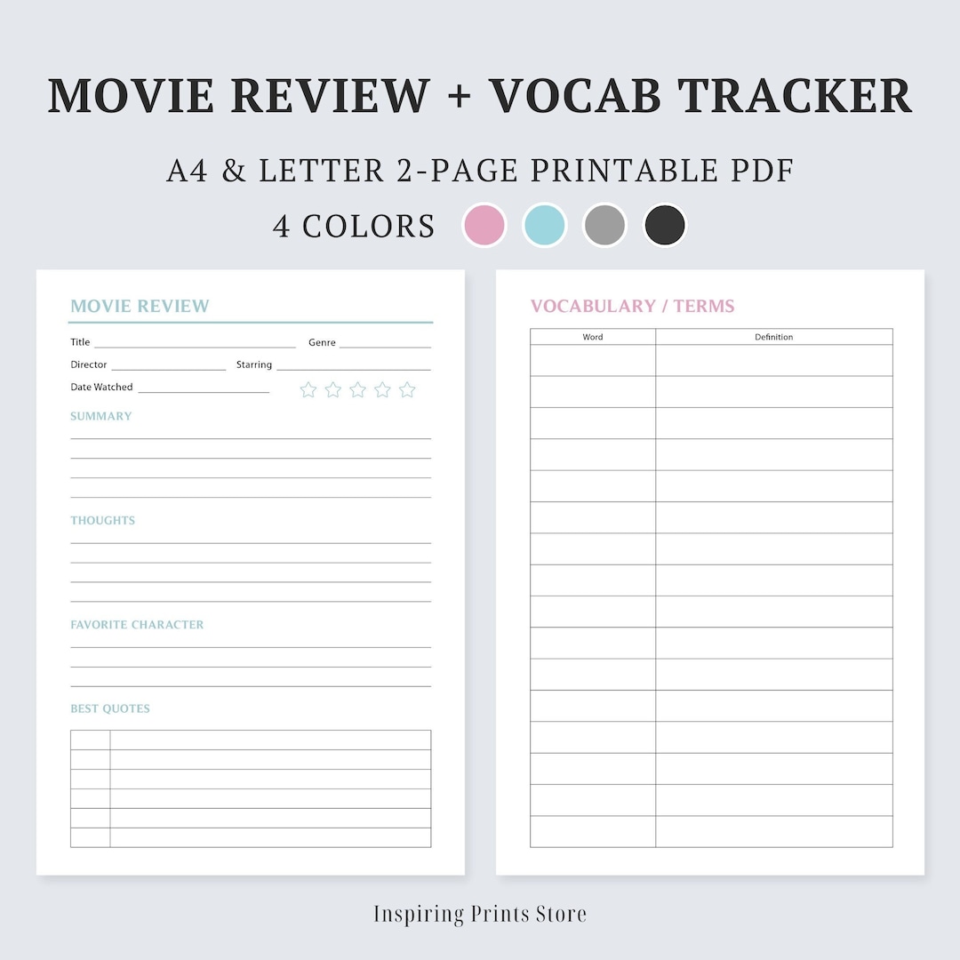 Movie Review With Vocabulary/terms Tracker Printable, Film Review ...