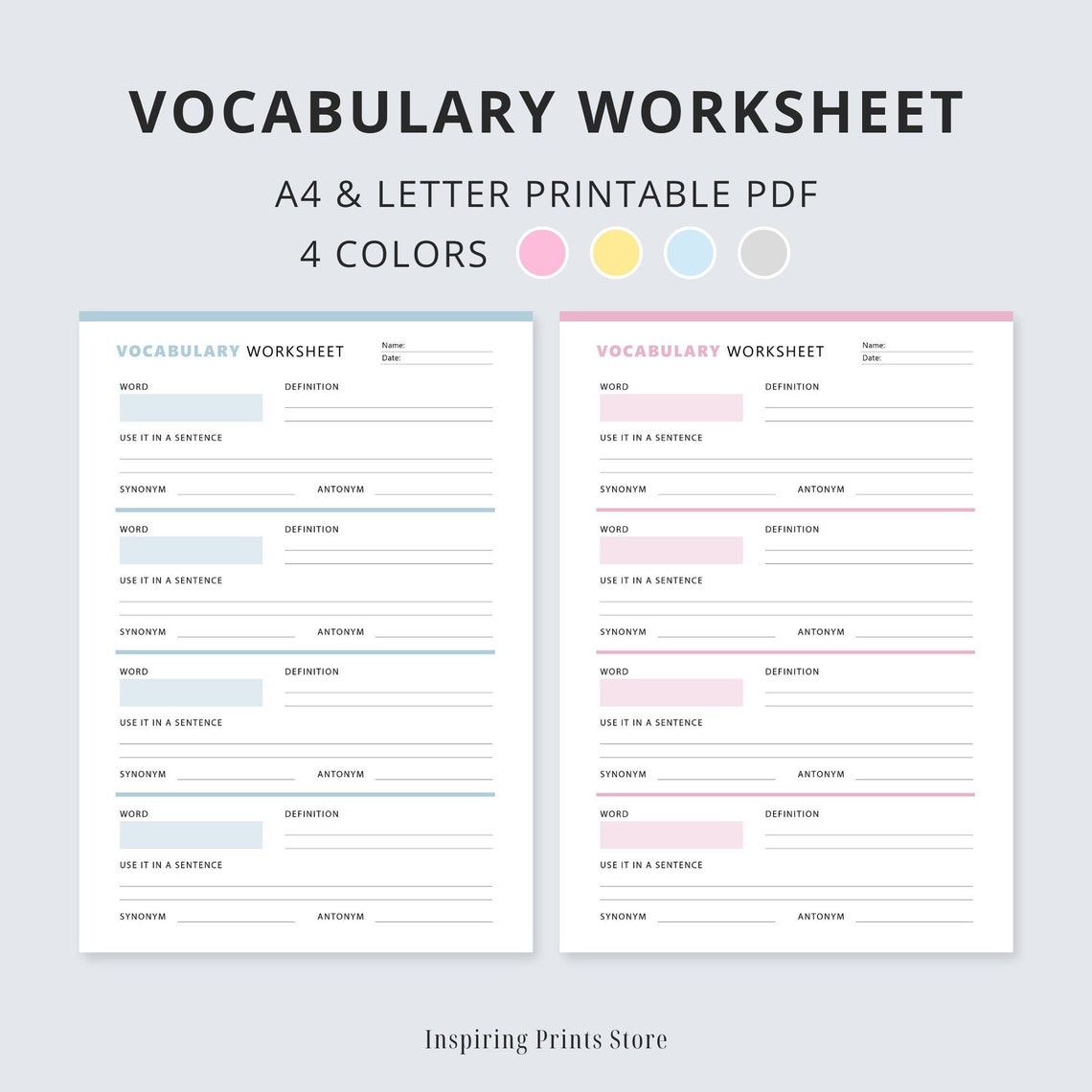 Vocabulary Worksheet Printable, Vocabulary Practice Sheet, Language ...