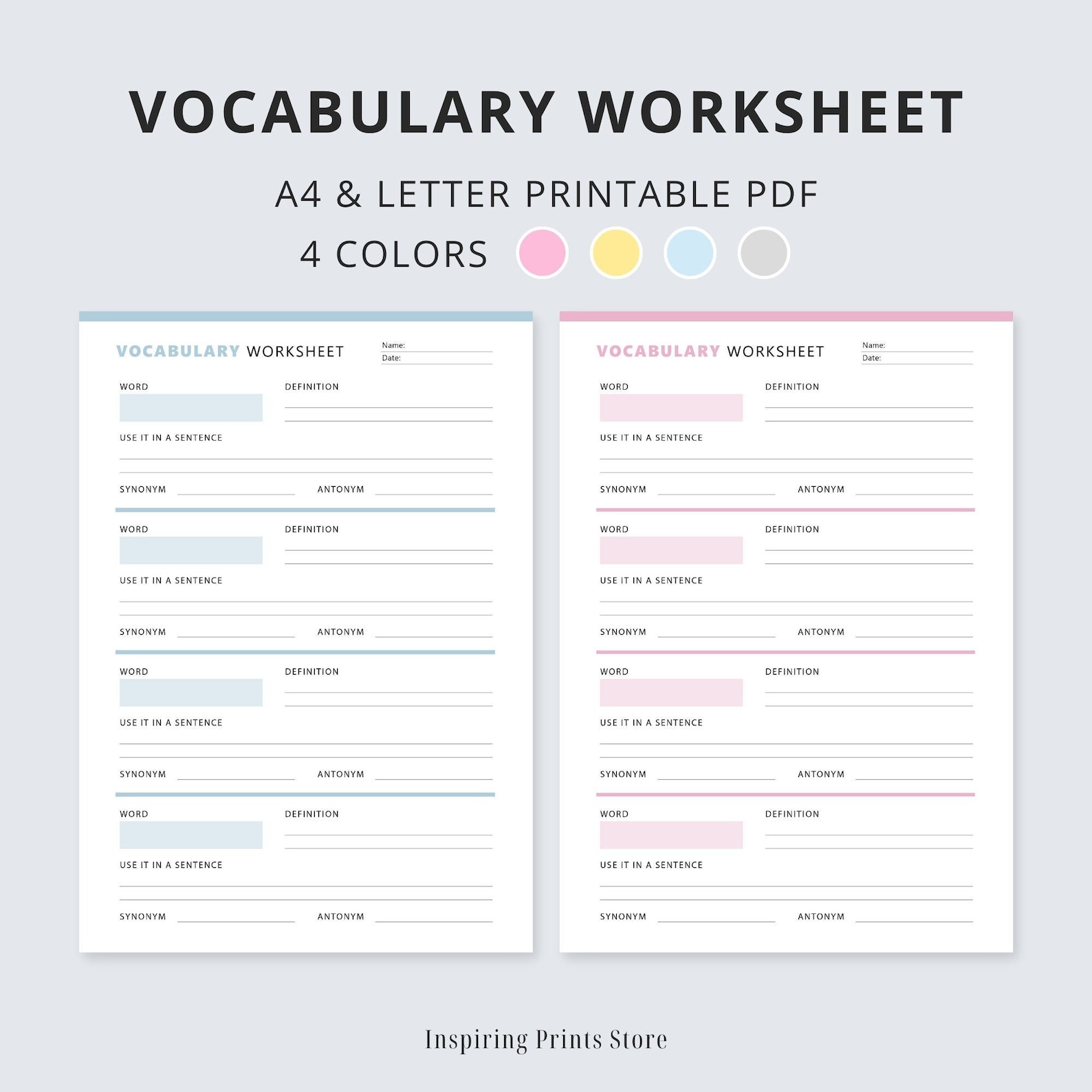 Vocabulary Worksheet Printable, Vocabulary Practice Sheet, Language ...