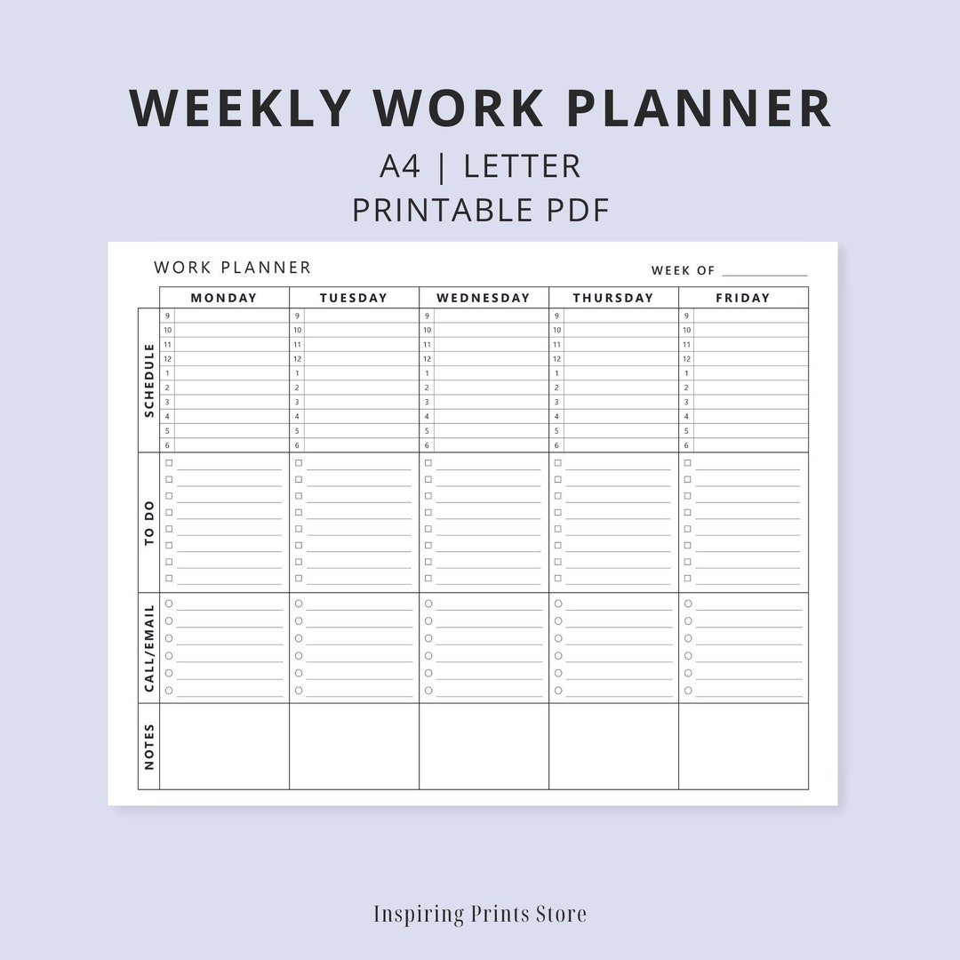 Weekly Work Planner Printable, Office Tasks Organizer, Weekly Schedule ...