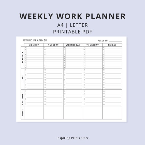 Weekly Work Planner Printable Office Tasks Organizer Weekly | Etsy