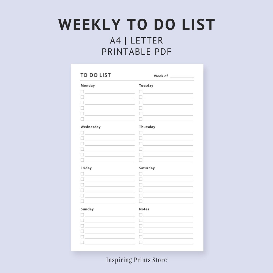 Weekly to Do List Printable, Minimal Weekly Planner, Weekly Organizer ...