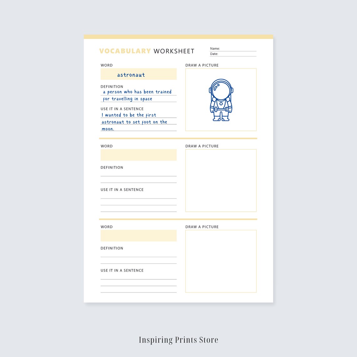 Vocabulary Worksheet Printable, Vocabulary Practice Sheet, Language ...