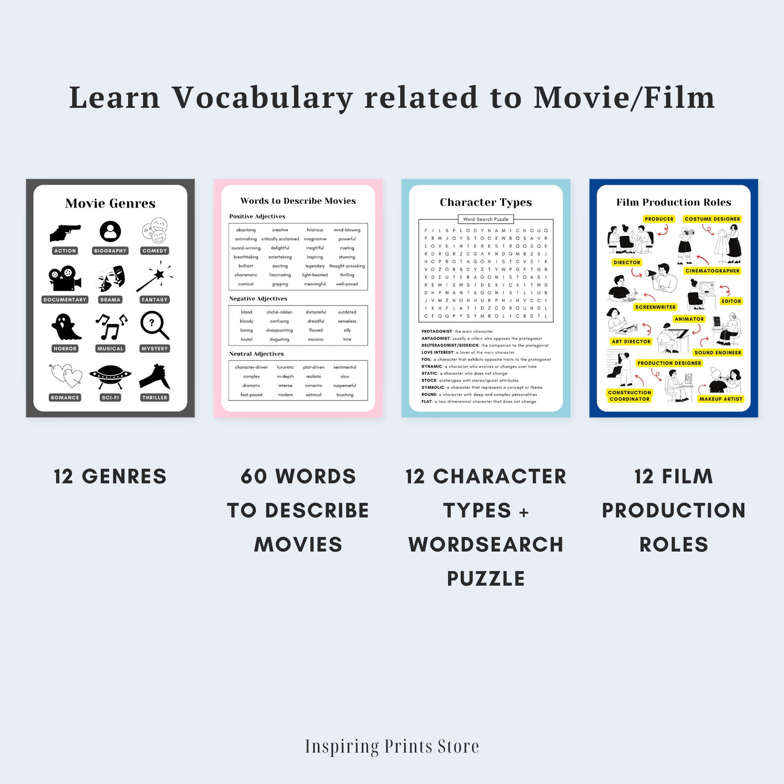 Movie/film Vocabulary + Movie Review Printable Bundle | Vocabulary by ...