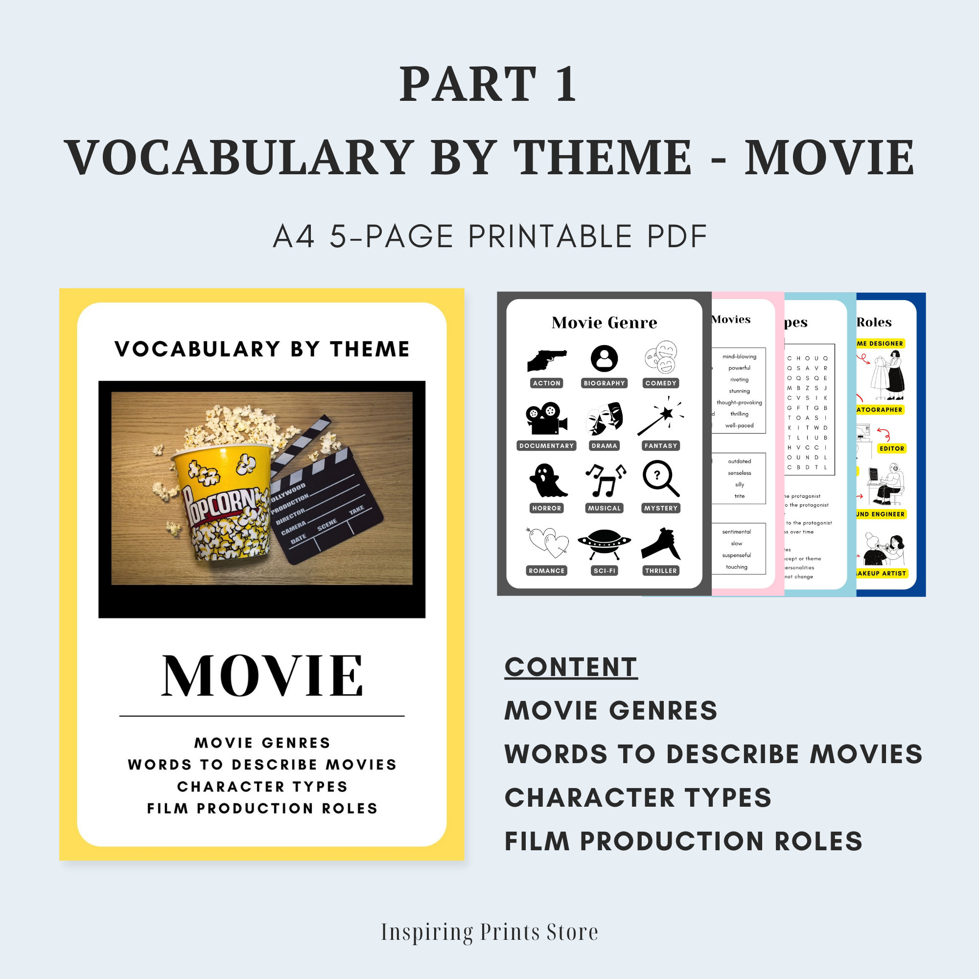 Movie/film Vocabulary + Movie Review Printable Bundle | Vocabulary by ...