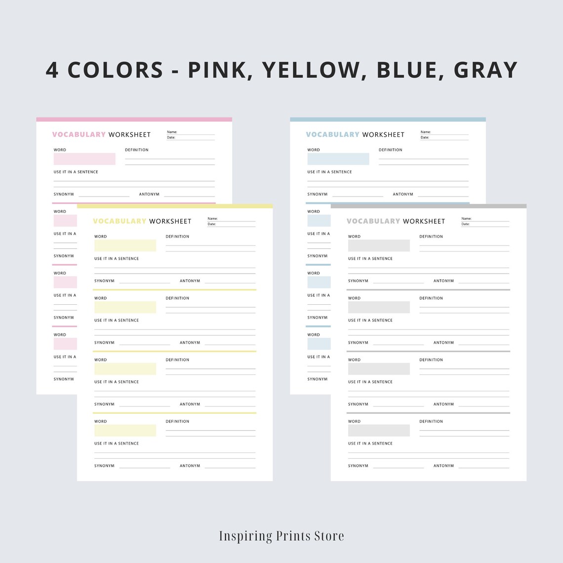 Vocabulary Worksheet Printable Bundle, Vocabulary Practice, Language ...