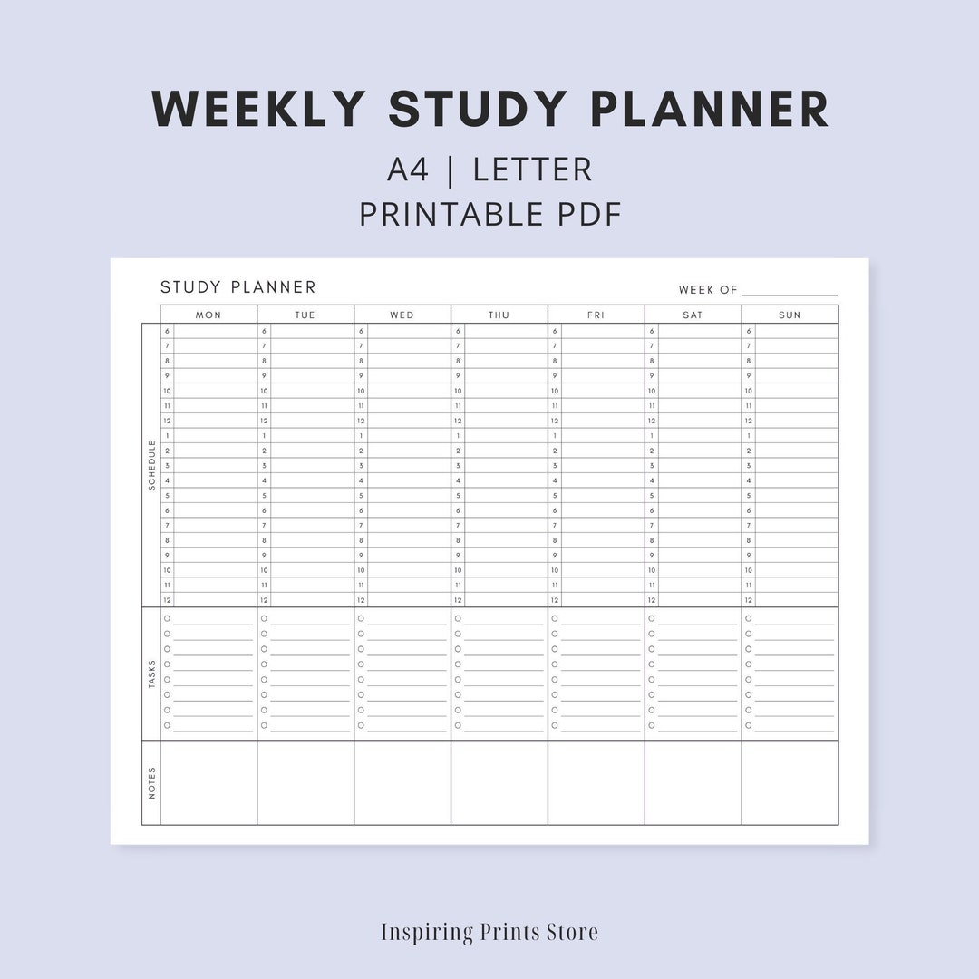 Weekly Study Planner Printable, Class & Revision Schedule, Tasks ...