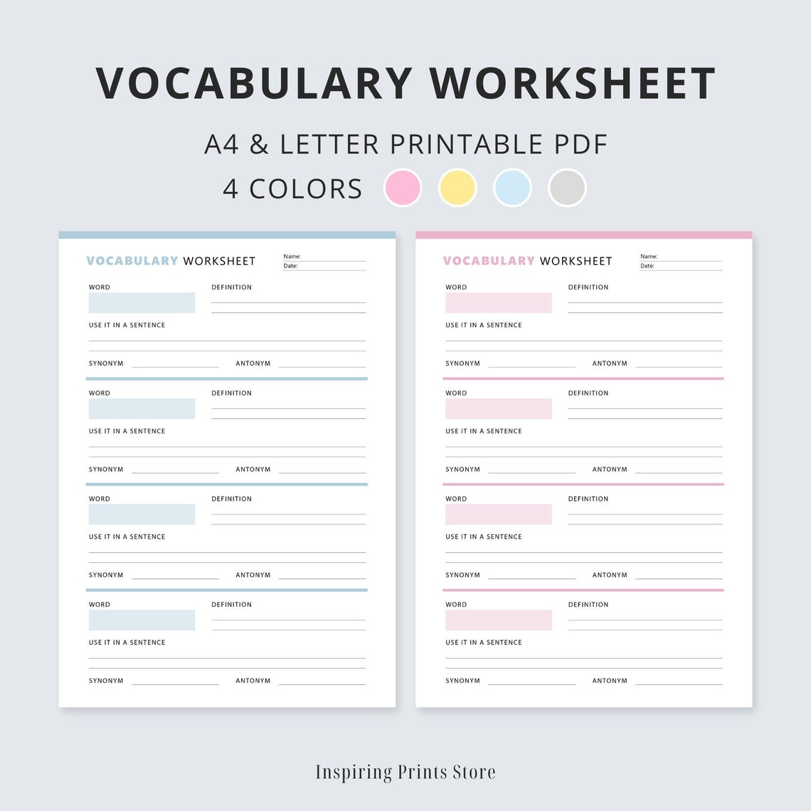 Vocabulary Worksheet Printable Vocabulary Practice Sheet - Etsy