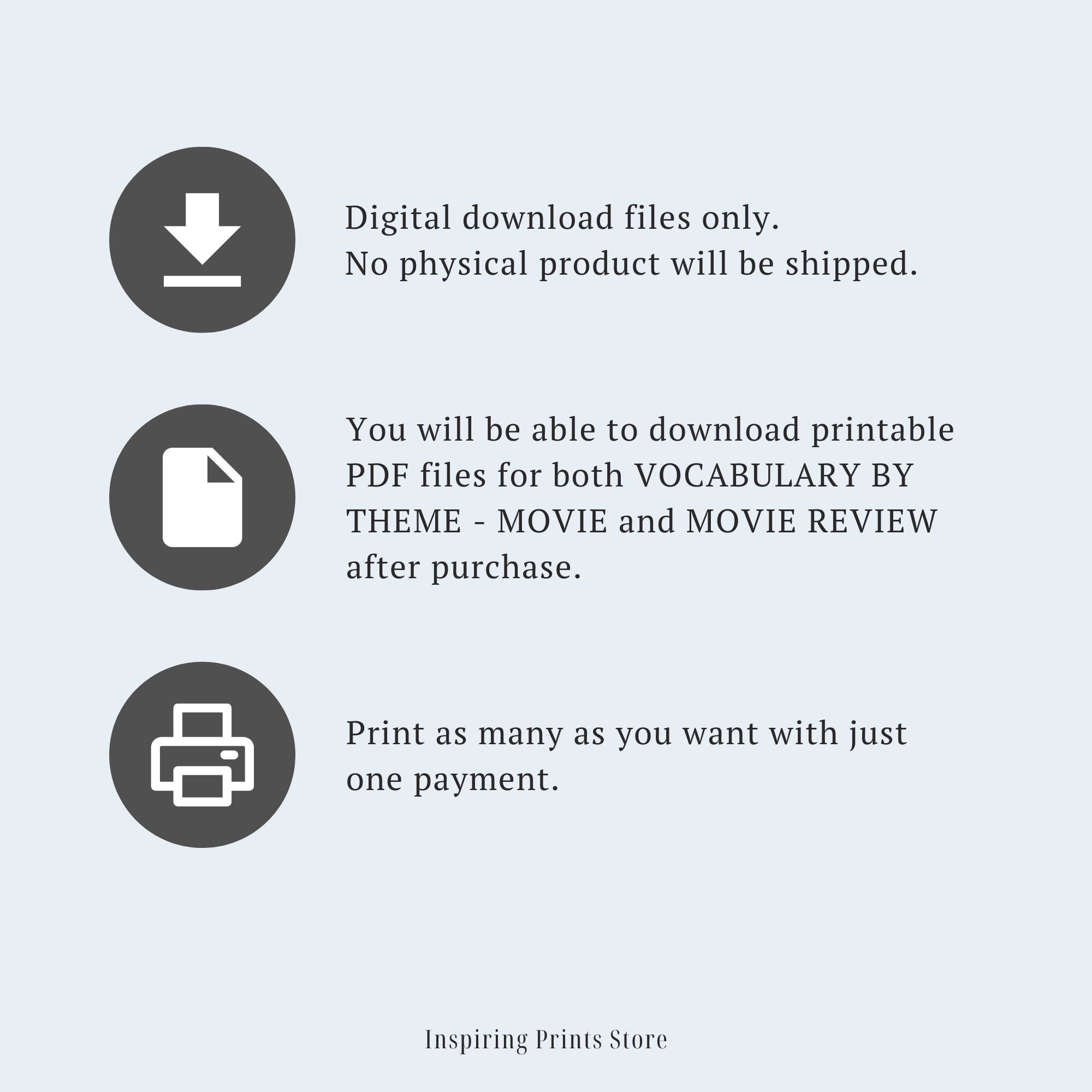 Movie/film Vocabulary + Movie Review Printable Bundle | Vocabulary by ...
