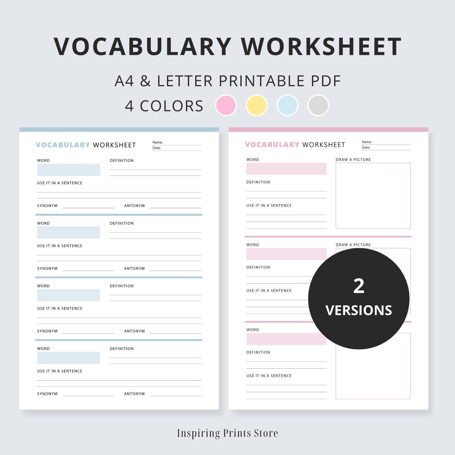 Vocabulary Worksheet Printable Bundle, Vocabulary Practice, Language ...