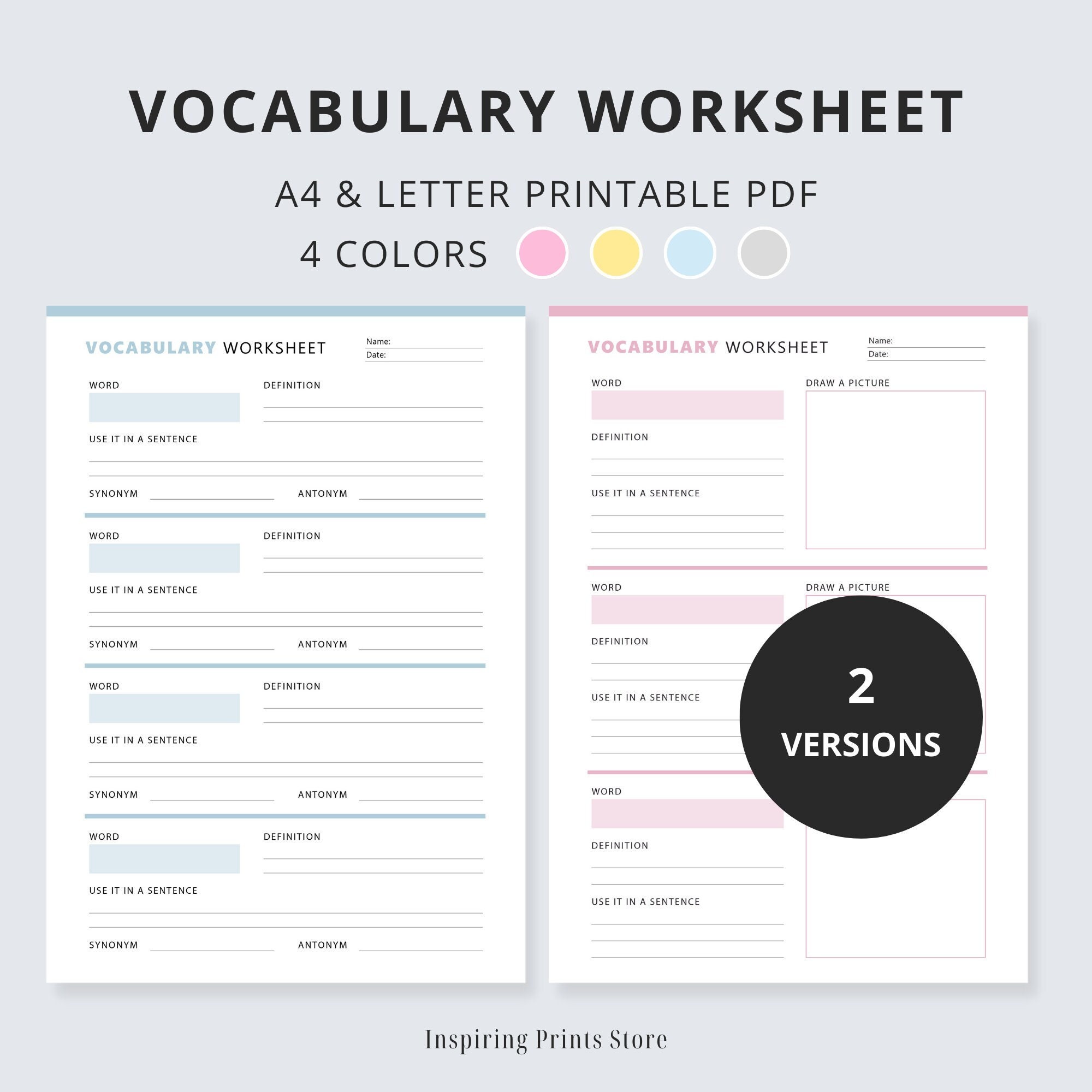 Vocabulary Worksheet Printable Bundle, Vocabulary Practice, Language ...