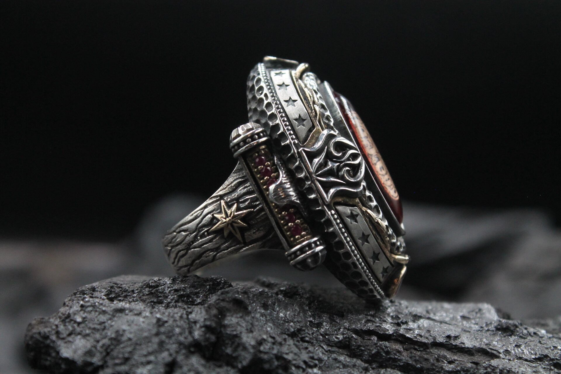 Arabic Calligraphy Art Engraved Mens Ring , Islamic Calligraphy Ring ...