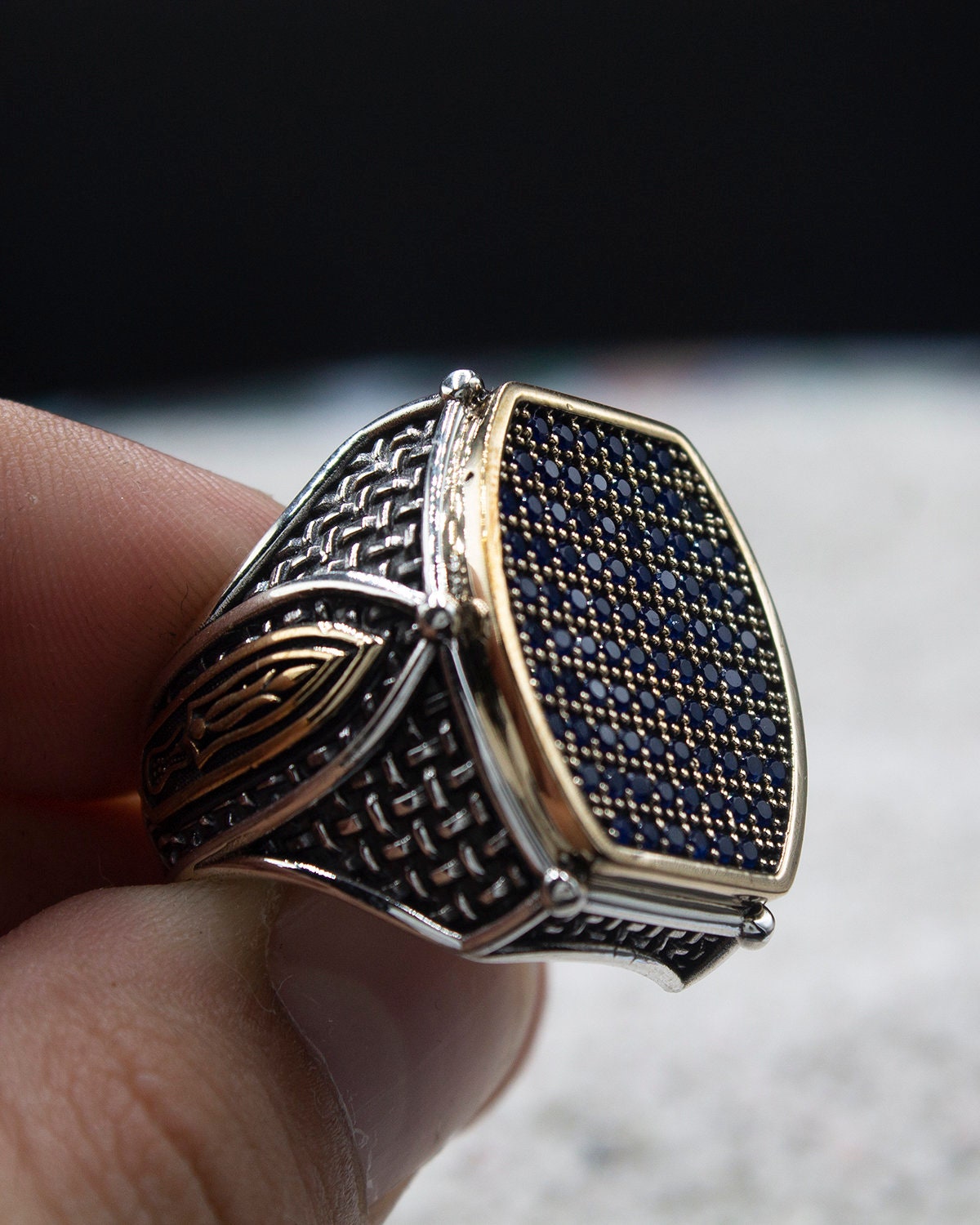 Blue Luxury Silver Men Ring, Turkish Special Design Handmade Ring, Blue ...