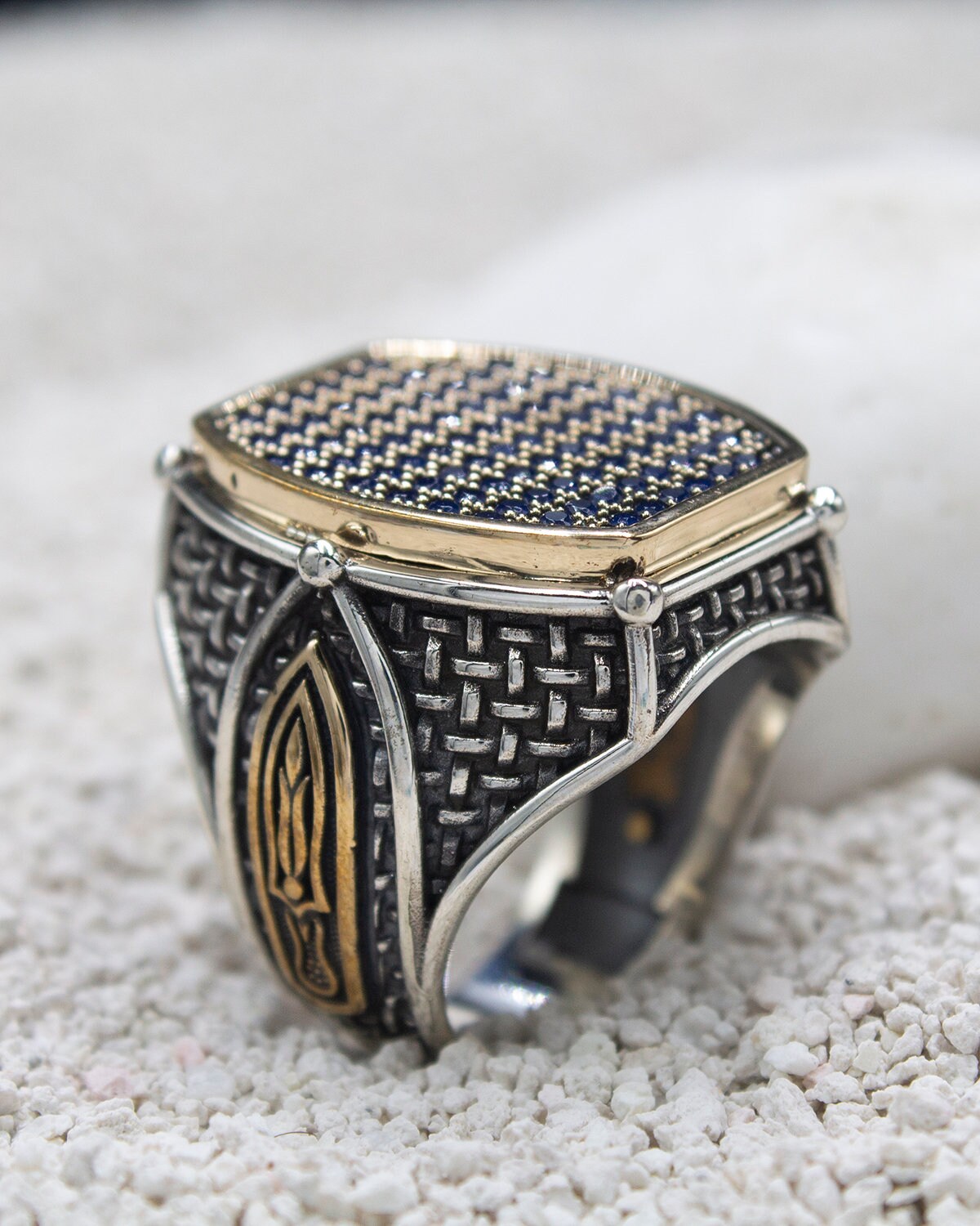 Blue Luxury Silver Men Ring, Turkish Special Design Handmade Ring, Blue ...