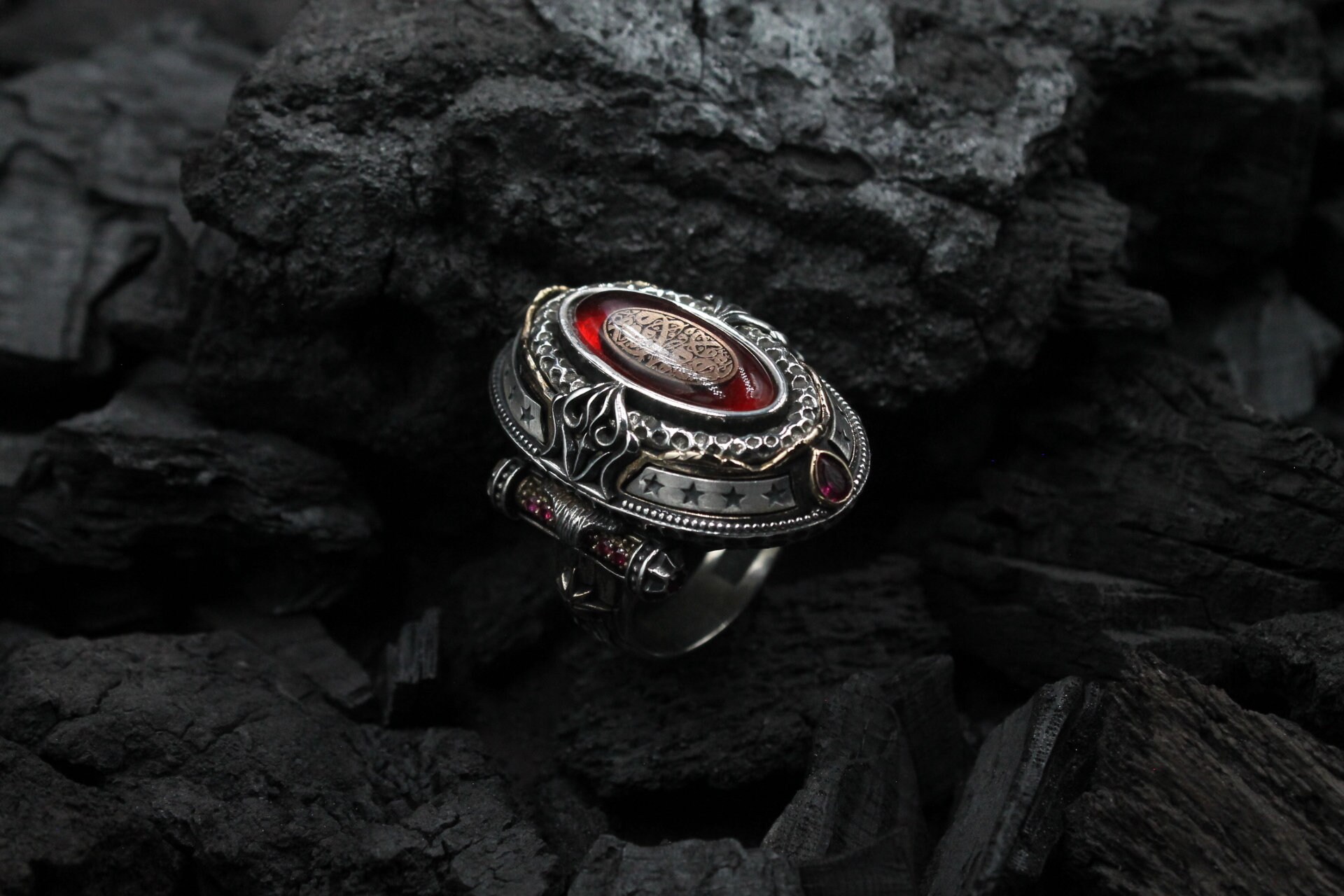 Arabic Calligraphy Art Engraved Mens Ring , Islamic Calligraphy Ring ...