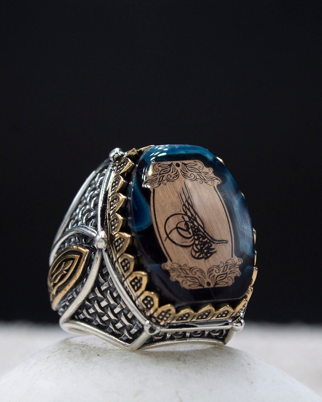 Natural Blue Amber Gemstone Ring , Blue Amber Stone Silver Ring ...